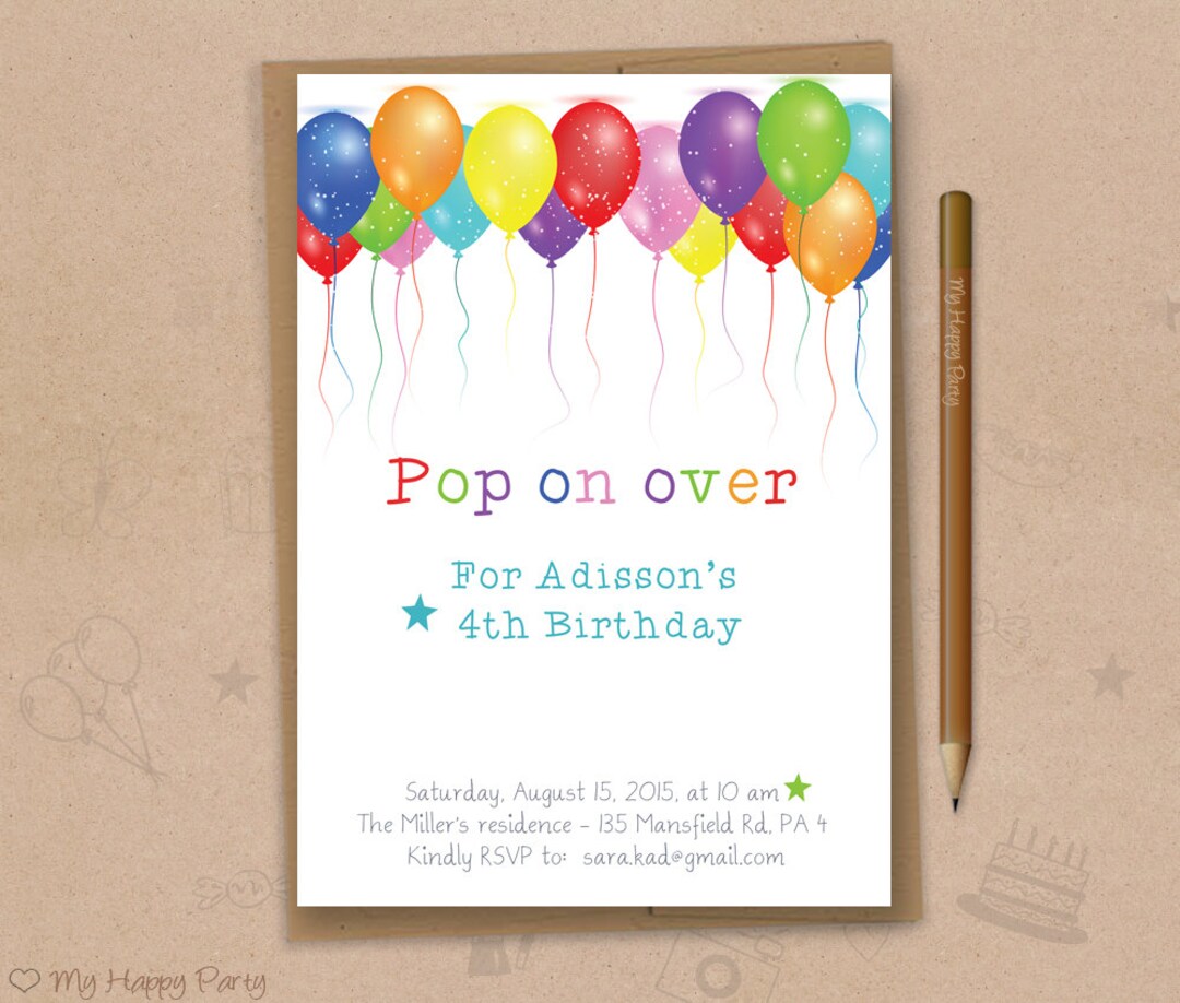 Balloon Birthday Invitation, PRINTABLE, Balloons Party, Balloon ...