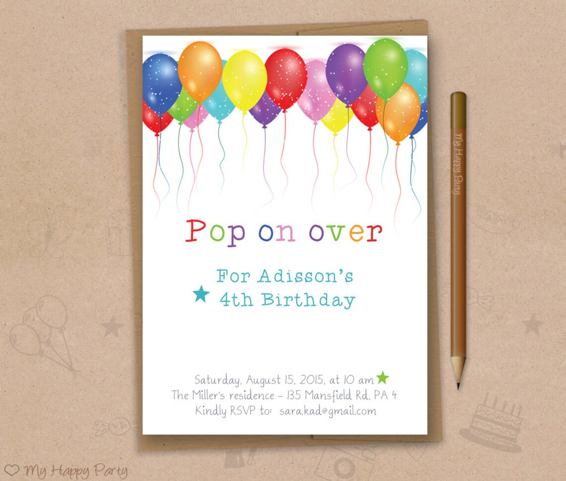 Balloon Birthday Invitation PRINTABLE Balloons Party | Etsy
