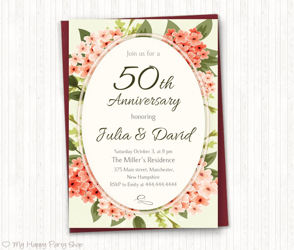 Floral Anniversary Invitations PRINTABLE Spring Anniversary - Etsy