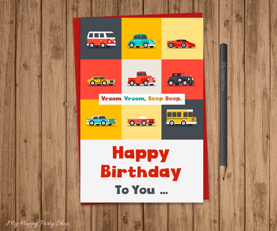 Cars Happy Birthday Card, PRINTABLE, Cars Greeting Card, Boy Birthday ...