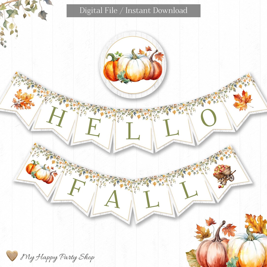 Hello Fall Banner, PRINTABLE, Welcome Fall Flag, Fall Party Decor ...