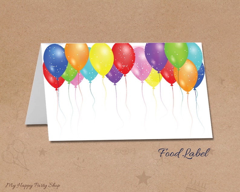 Balloons Label Food Cards, PRINTABLE, Balloons [lace Cards, Balloons ...