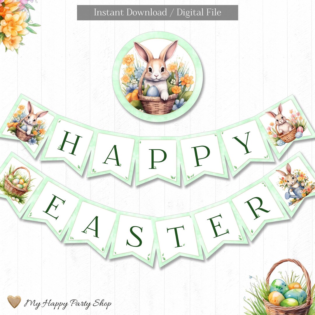 Happy Easter Banner, Printable, Easter Bunting Banner, Easter Party ...