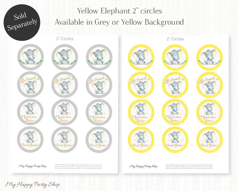 Yellow Elephant Circles 2 Toppers PRINTABLE Elephant - Etsy