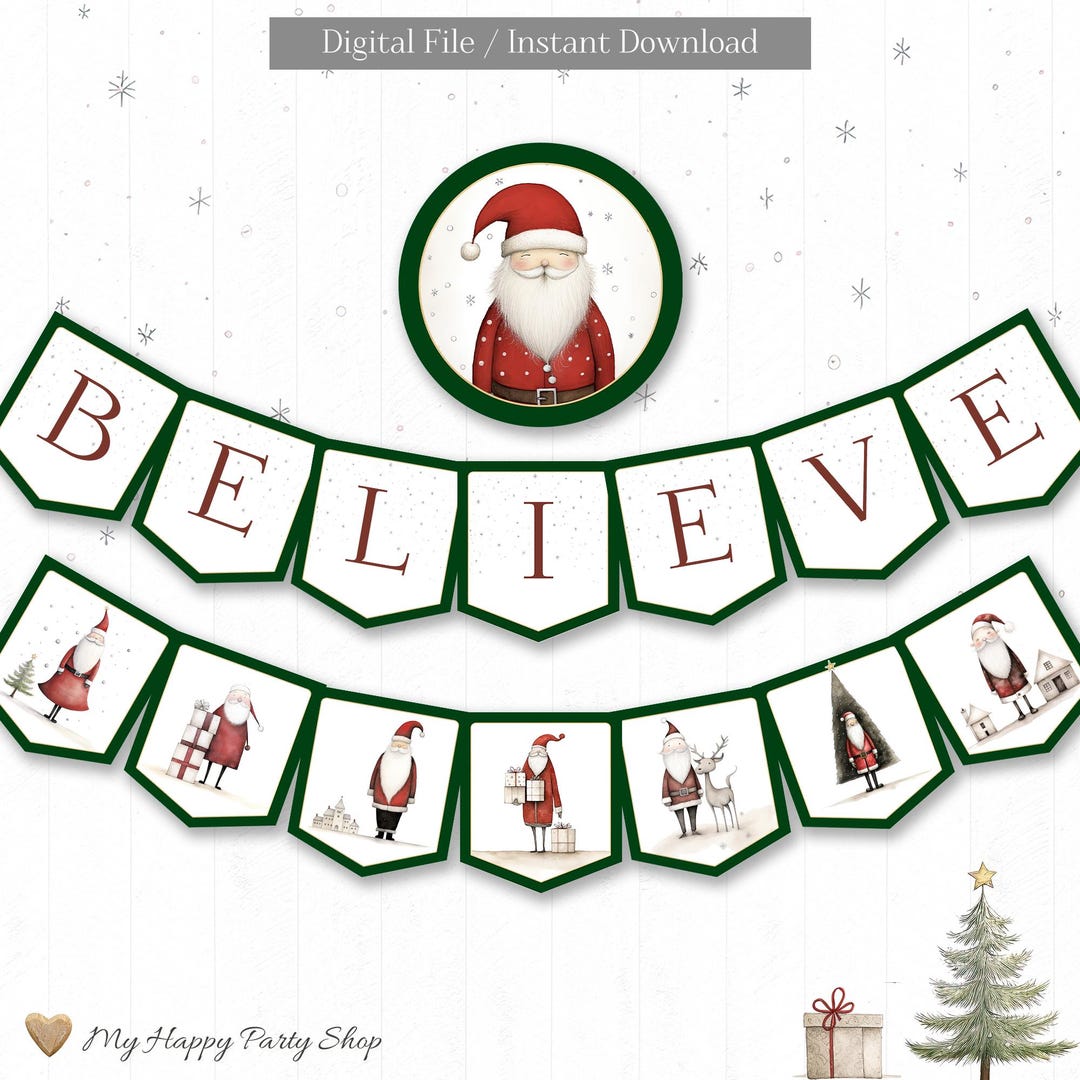 Christmas Banner | PRINTABLE | DIY | Santa Banner | Believe Banner ...