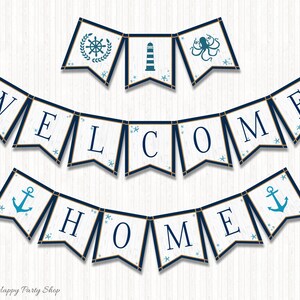 Nautical Welcome Baby Banner, PRINTABLE, Anchor Banner, Boy Baby Shower ...