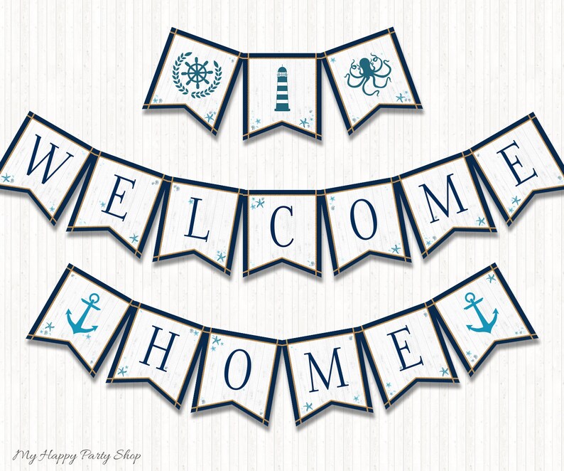 Nautical Welcome Baby Banner, PRINTABLE, Anchor Banner, Boy Baby Shower ...
