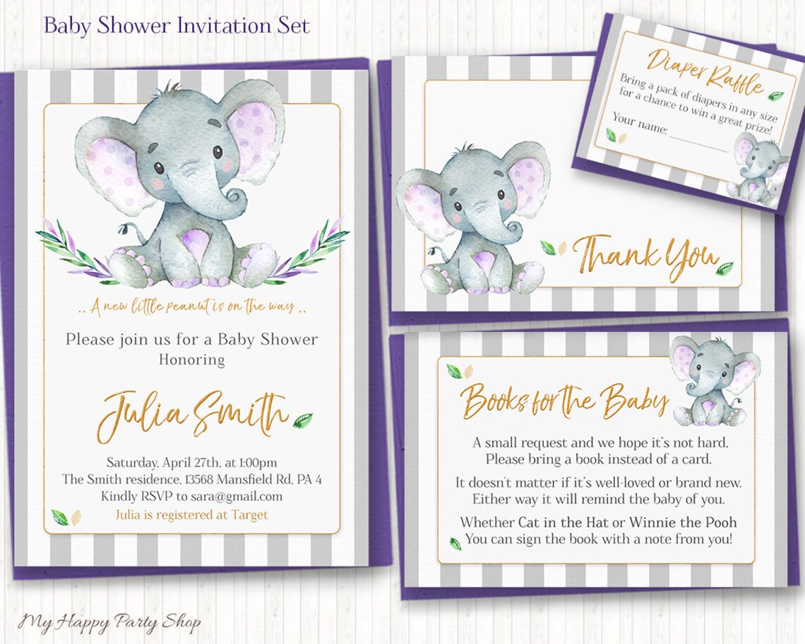 Purple Elephant Favor Tags PRINTABLE Cute Elephant Tags - Etsy