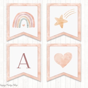 Rainbow Birthday Banner, PRINTABLE, First Birthday, Blush Rainbow. Boho ...