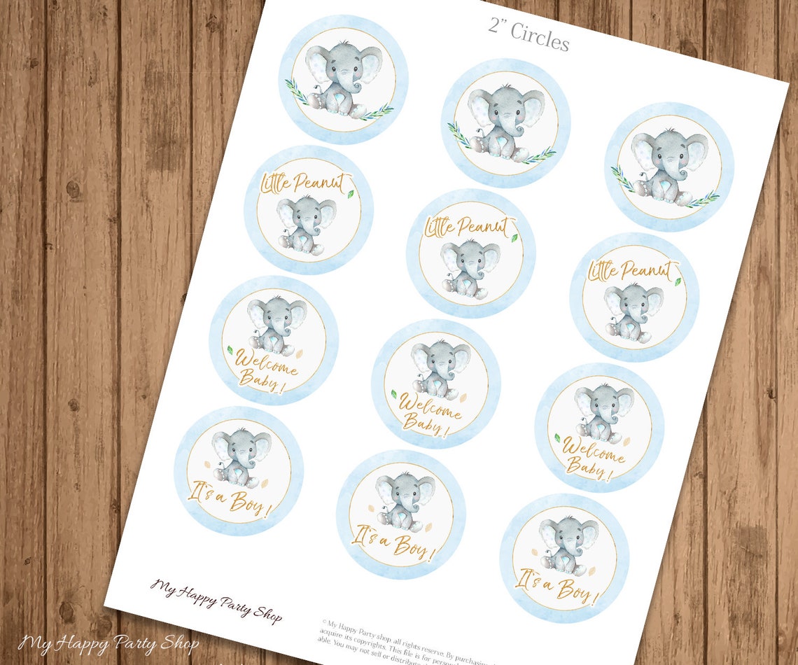 Blue Elephant Circles PRINTABLE 2 Toppers Elephant 2 - Etsy