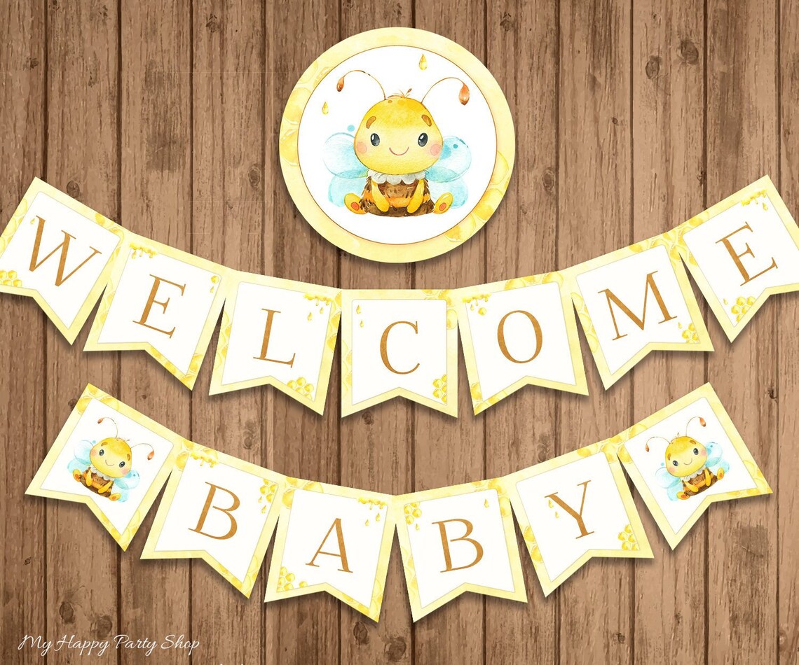 Bee Baby Shower Banner PRINTABLE Welcome Baby Bee Mommy to | Etsy