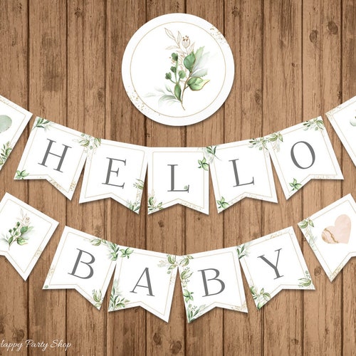 Welcome Baby Banner PRINTABLE Greenery Welcome Baby Floral - Etsy