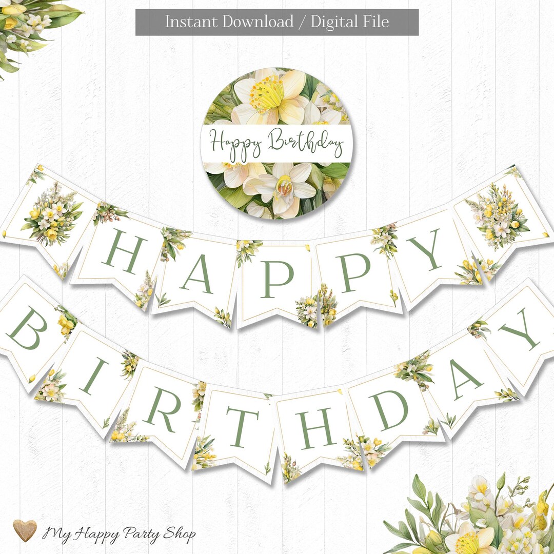 Happy Birthday Banner | Printable | Spring Birthday | Easter | Yellow ...