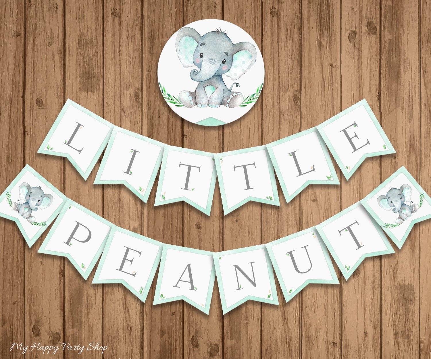 Little Peanut Banner, PRINTABLE, Mint Green Elephant Baby Shower ...