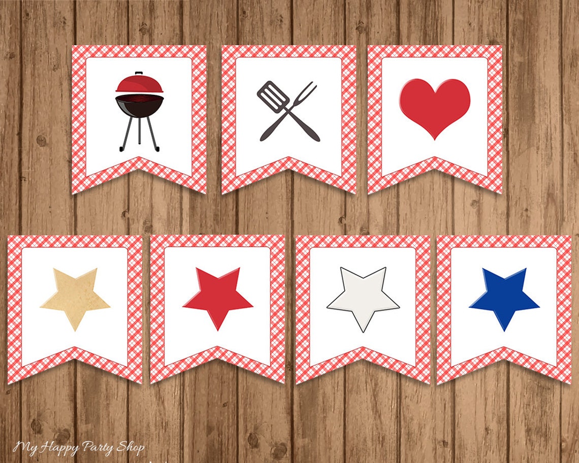 BBQ Happy Birthday Banner PRINTABLE Barbecue Birthday 4th | Etsy
