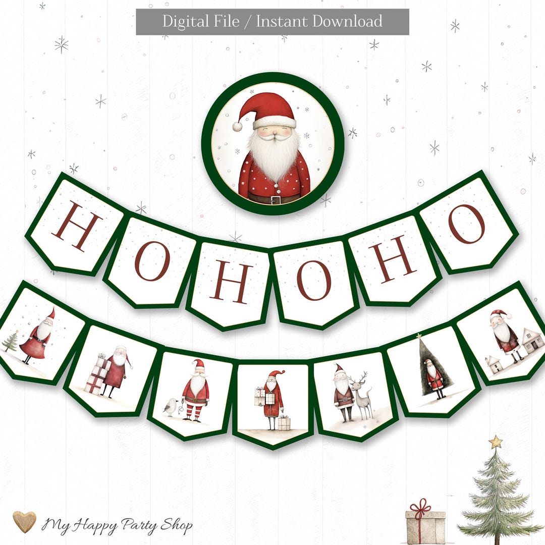 Christmas Banner PRINTABLE DIY Santa Banner Ho Ho Ho Banner Christmas ...