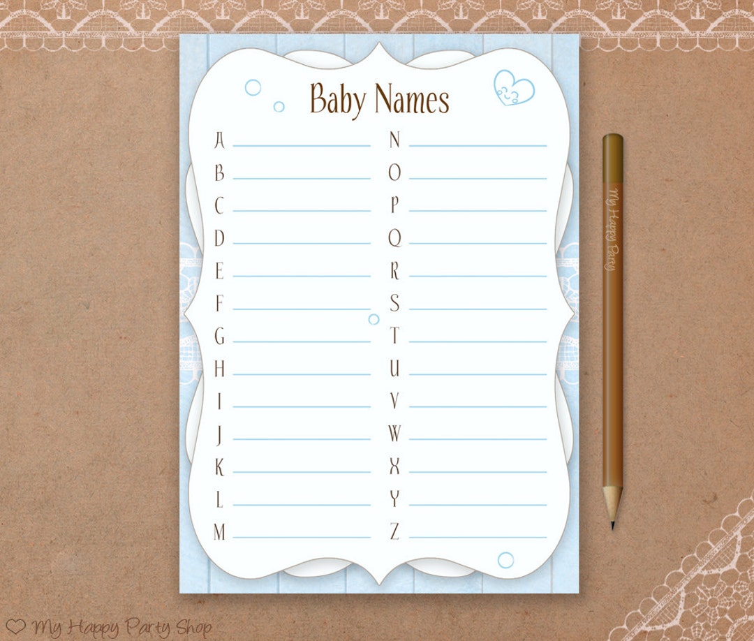 Boy Baby Name Card, PRINTABLE, Baby Shower Games, Blue Baby Shower ...