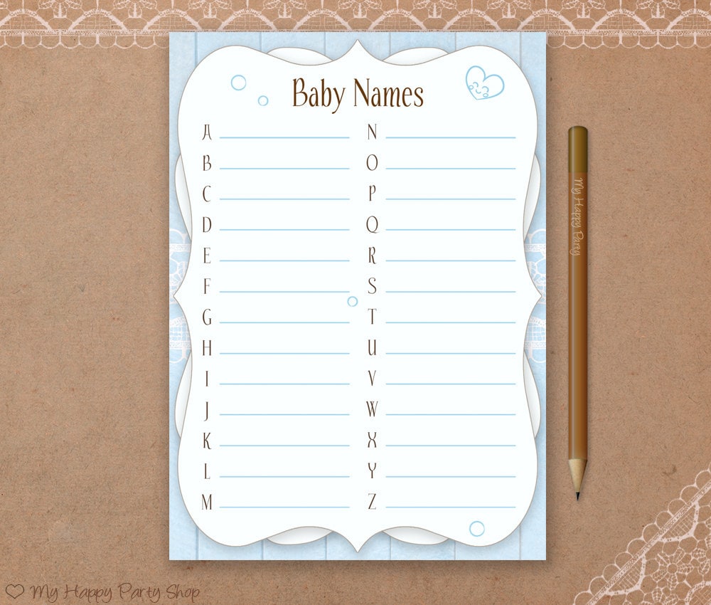 Boy Baby Name Card PRINTABLE Baby Shower Games Blue Baby | Etsy