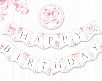 Pink Bow Party Happy Birthday Banner - Etsy