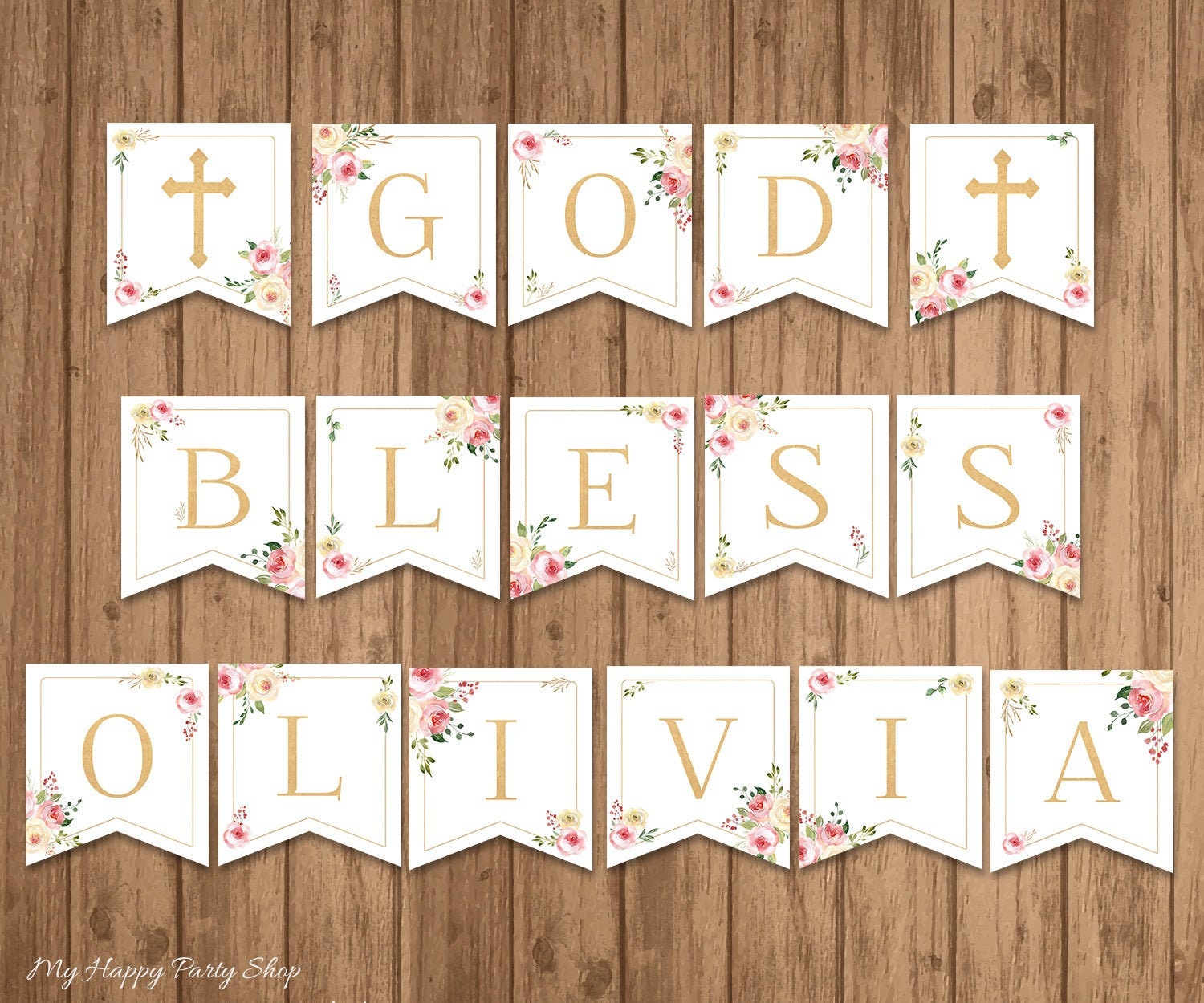 Custom God Bless Banner PRINTABLE DIY Blush Roses Girl | Etsy