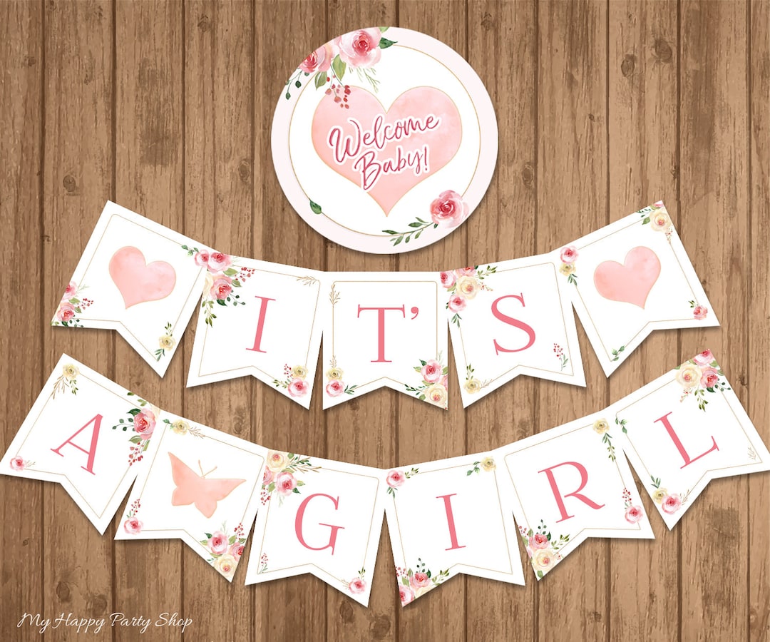 It's a Girl Banner, PRINTABLE, DIY, Roses Baby Shower Banner, Welcome ...