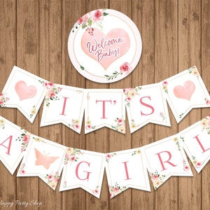 It's a Girl Banner, PRINTABLE, DIY, Roses Baby Shower Banner, Welcome ...