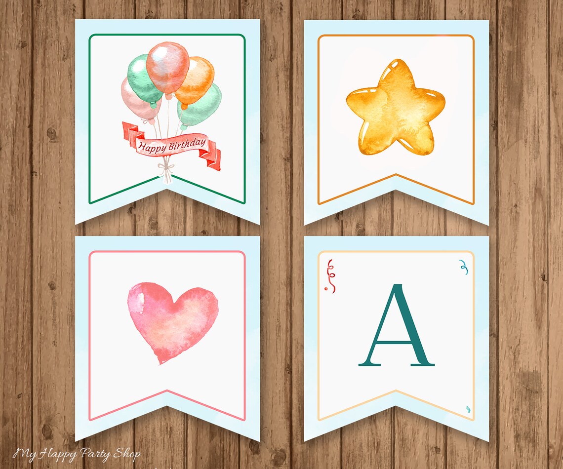 Balloons Happy Birthday Banner PRINTABLE the Wonderful - Etsy