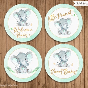 Mint Elephant Favor Tags, PRINTABLE, Mint Green, Cute Elephant Tags ...