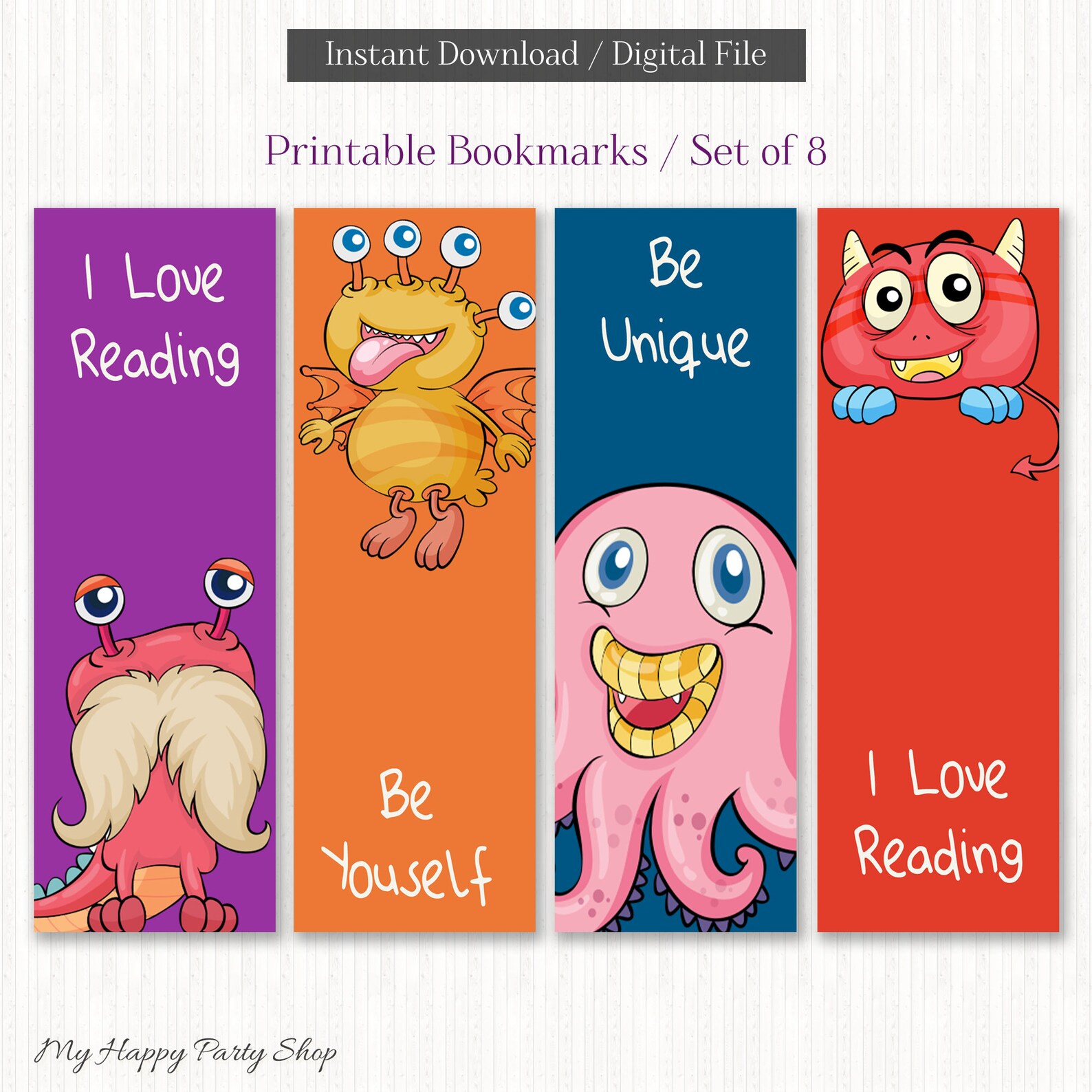 Monsters Bookmarks Printable Set of 8 Cute Monsters Books - Etsy