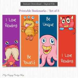 Monsters Bookmarks, Printable, Set of 8, Cute Monsters, Books and ...
