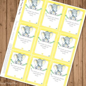Yellow Elephant Bookplate, PRINTABLE, Elephant Baby Shower, Elephant ...
