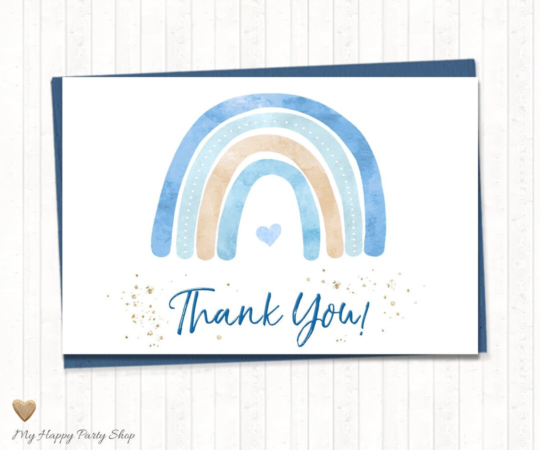 Blue Rainbow Thank You Card, Printable Thank You Cards, Baby Shower ...