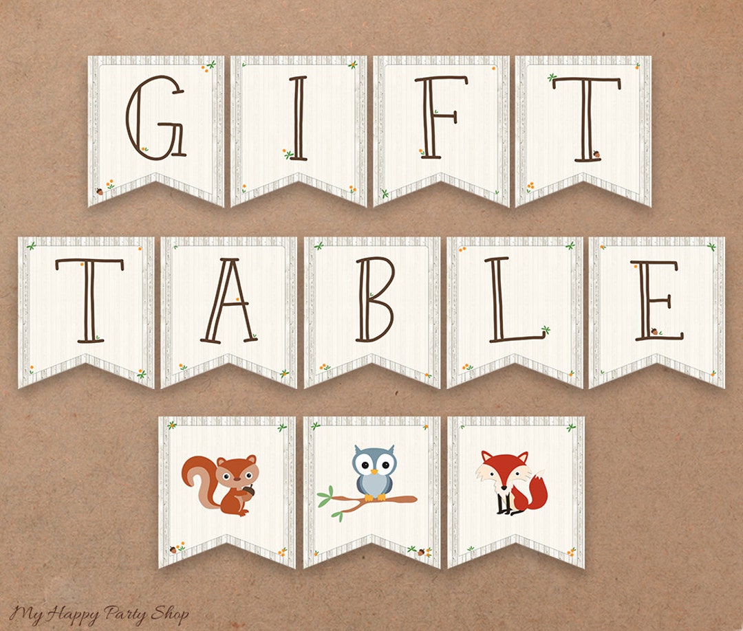 Gift Table Banner, PRINTABLE, Woodland, Birthday Banner, Baby Shower ...
