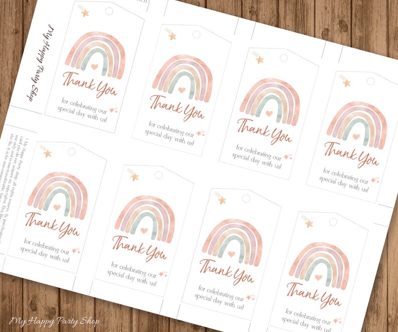 Boho Rainbow Thank You Tags PRINTABLE Rainbow Tags Baby | Etsy