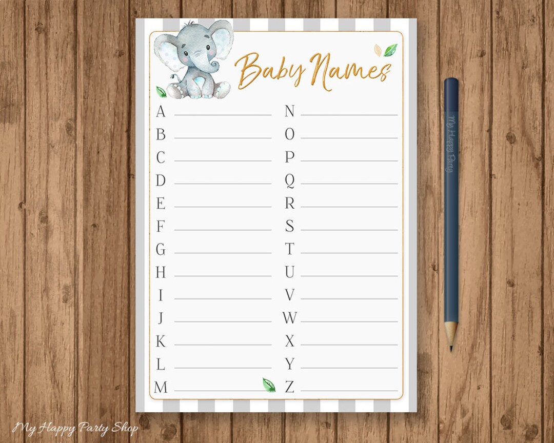 Elephant Baby Name Card, PRINTABLE, Elephant Baby Shower Games, Blue ...