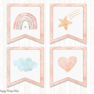 Rainbow Birthday Banner, PRINTABLE, One Banner, First Birthday, Blush ...