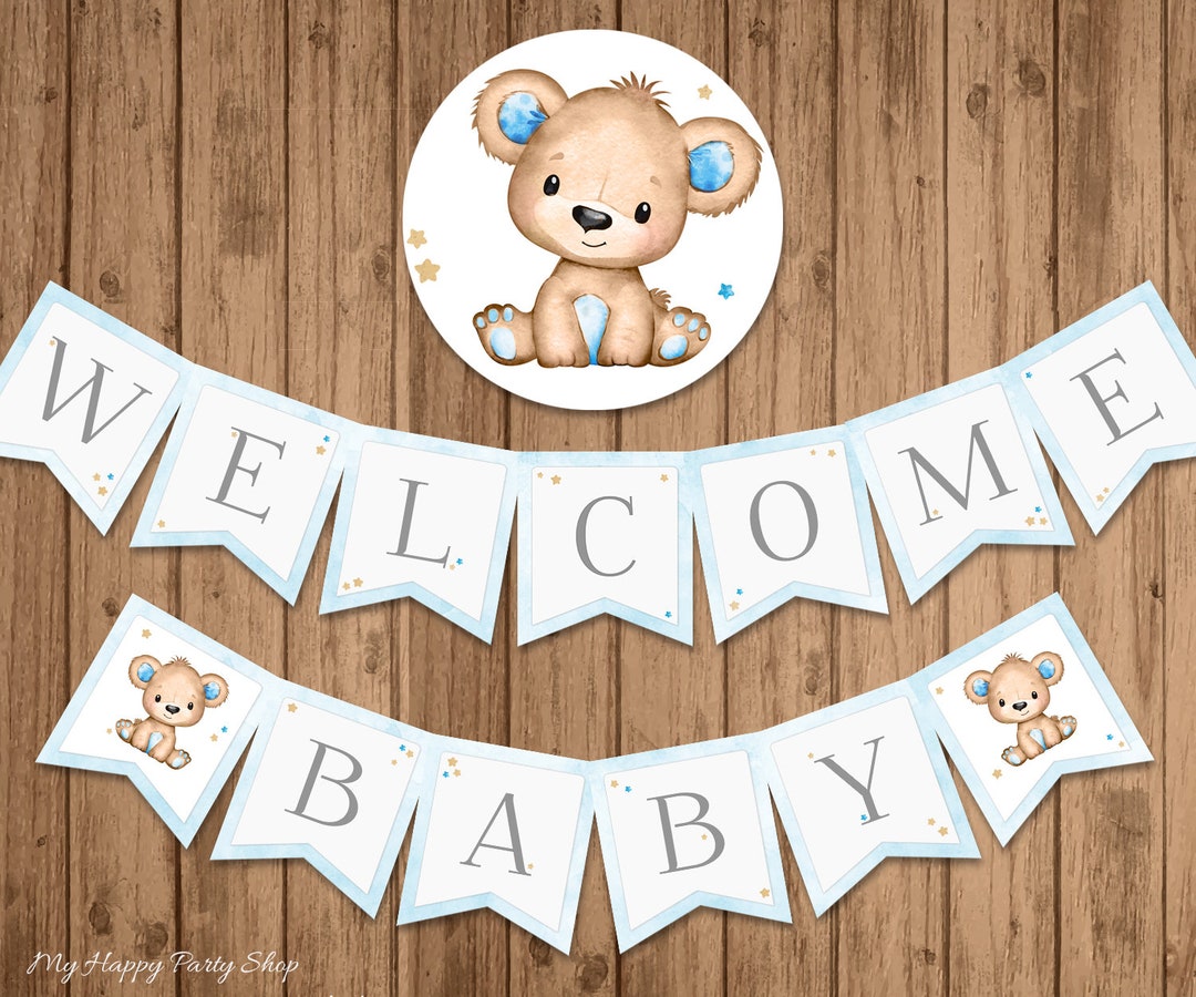 Teddy Bear Baby Shower Banner, PRINTABLE, Welcome Baby, Baby Boy Banner ...