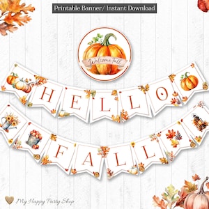 Hello Fall Banner PRINTABLE Welcome Fall Flag Fall Party - Etsy