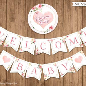 Baby in Bloom Banner, PRINTABLE, DIY, Pink Roses, Blush Roses, Roses ...