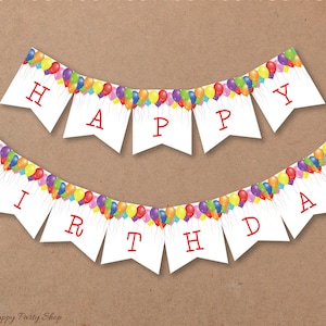 Balloons Happy Birthday Banner, PRINTABLE, Balloons Party Decor ...