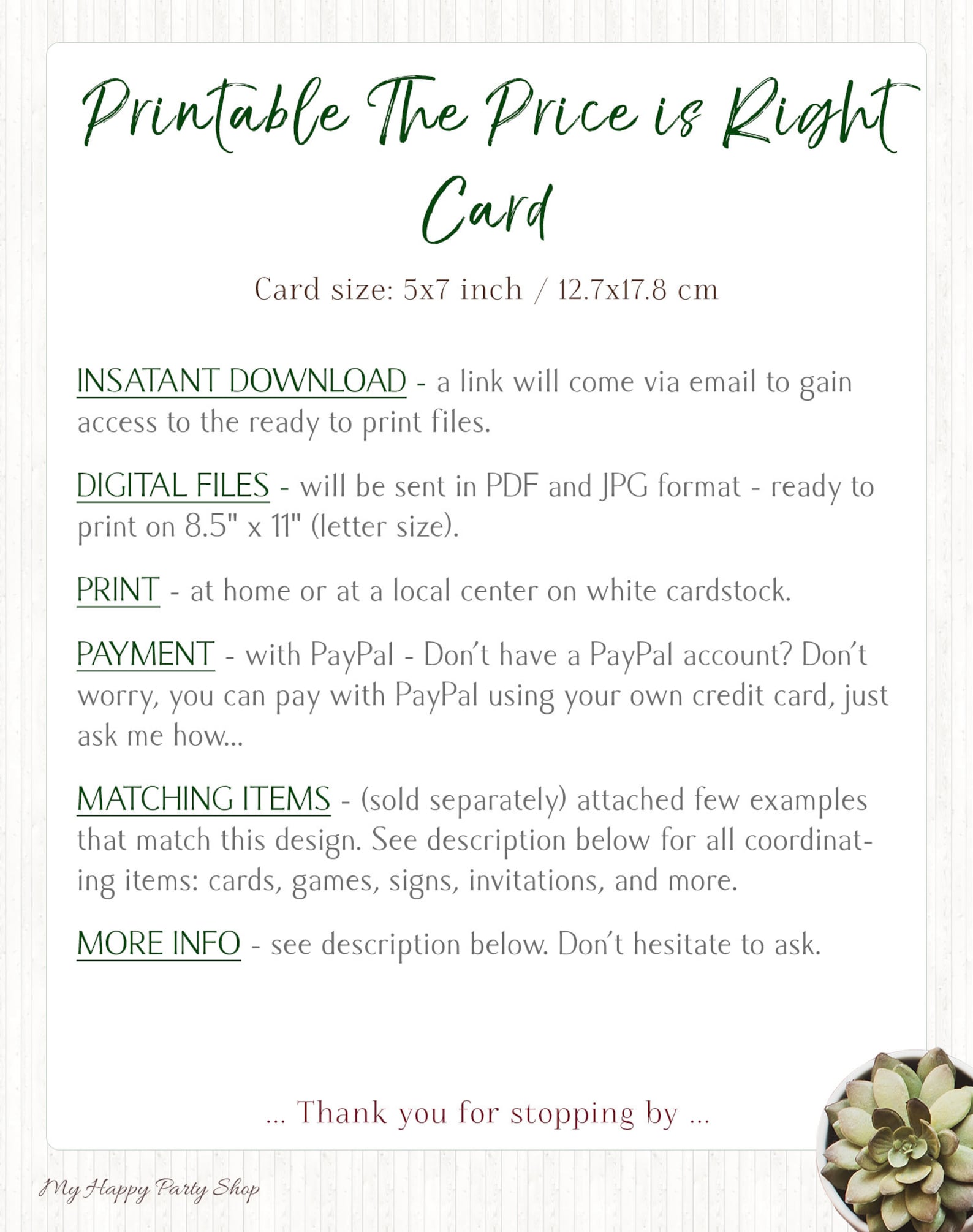 The Price is Right Card PRINTABLE Blue Elephant Elephant - Etsy