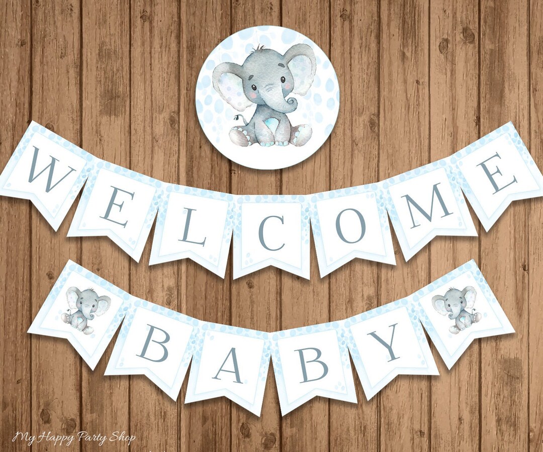 Elephant Baby Shower Banner, PRINTABLE, Welcome Baby, Baby Boy Banner ...