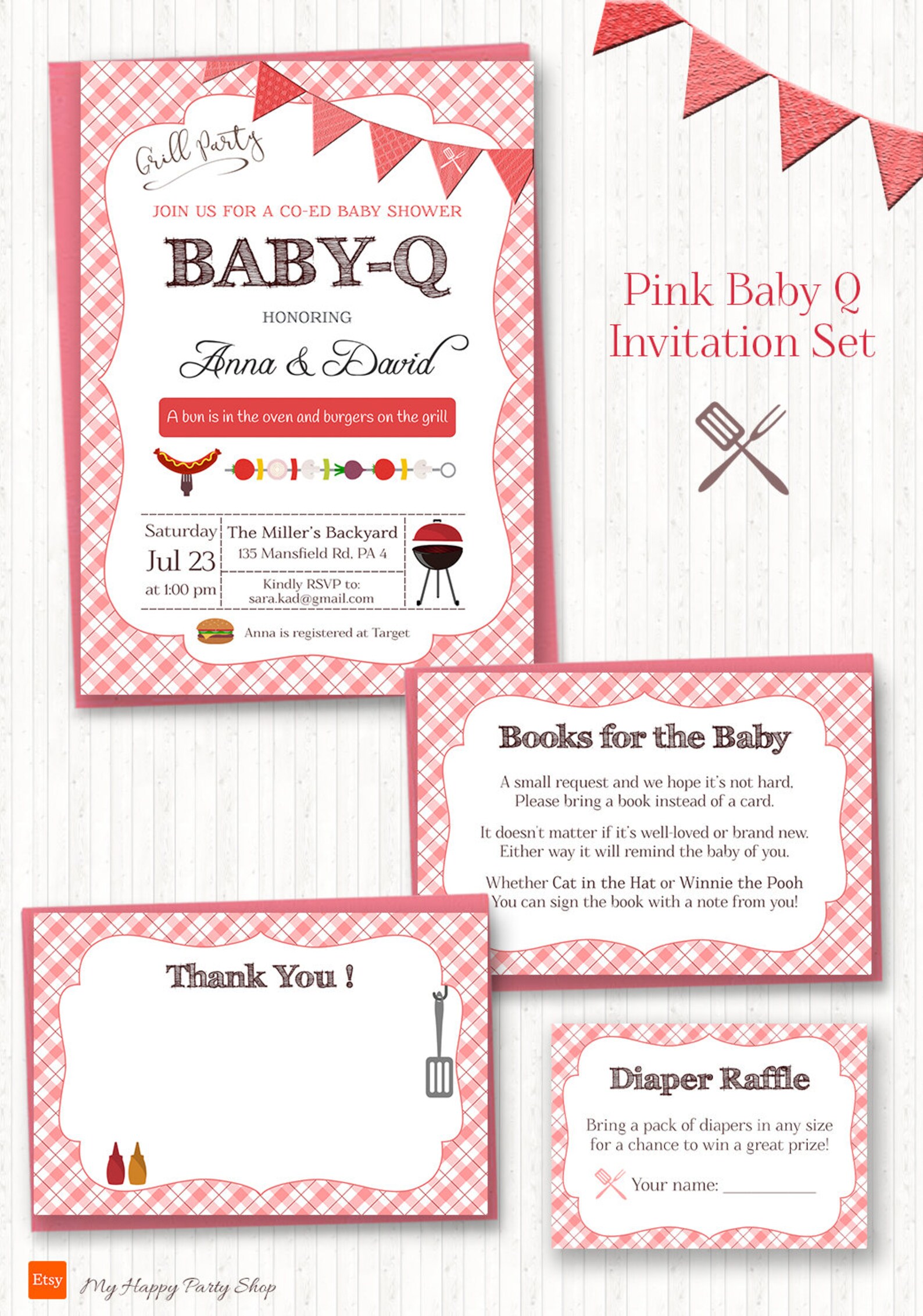 Pink BABY-Q Shower Invitation Set PRINTABLE BBQ Theme Co Ed - Etsy
