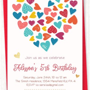 Hearts Birthday Invitation, PRINTABLE, Rainbow Hearts Birthday, Hearts ...