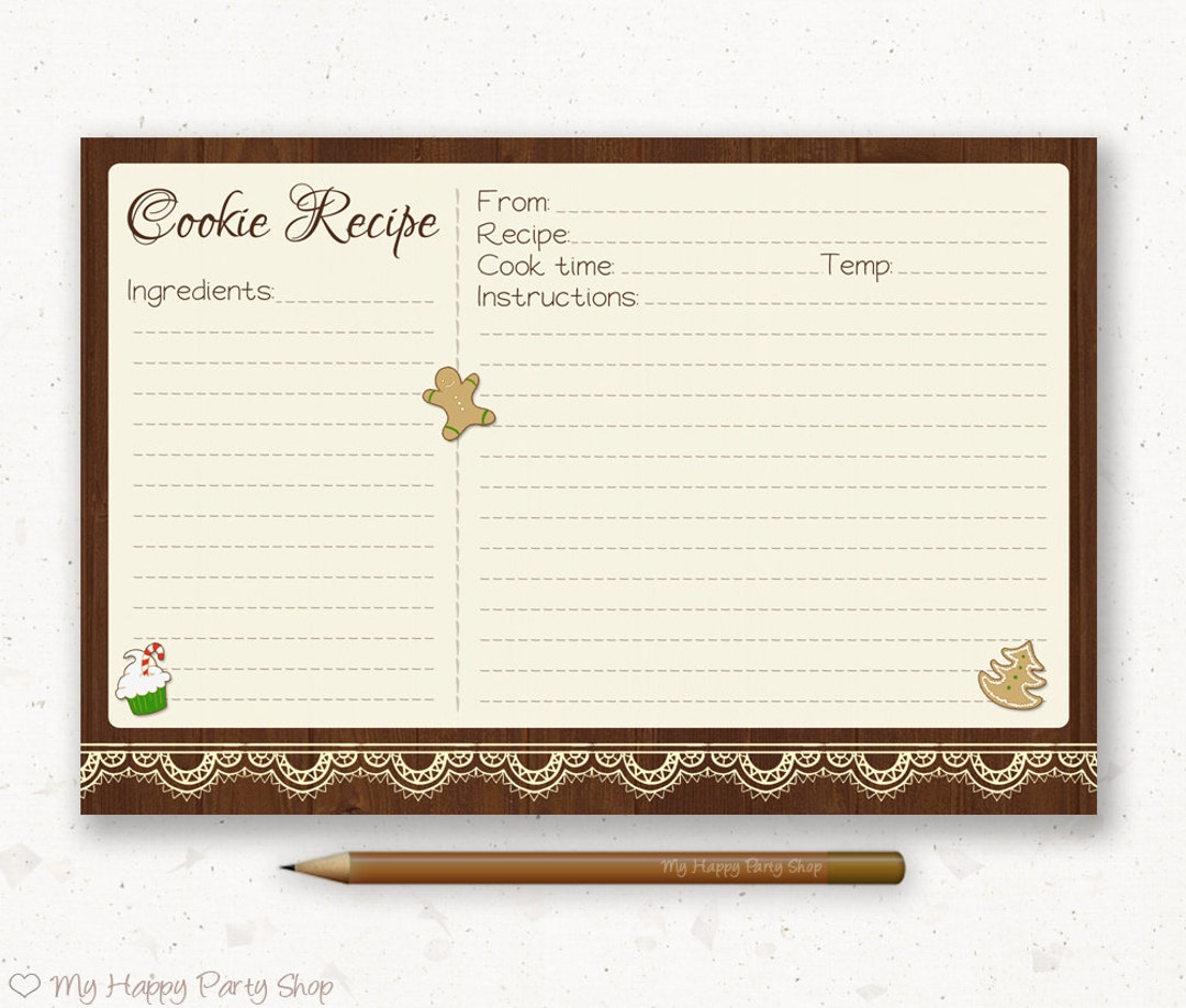 Cookie Recipe Card Printable, Christmas Recipe Card, Cookie Exchange ...