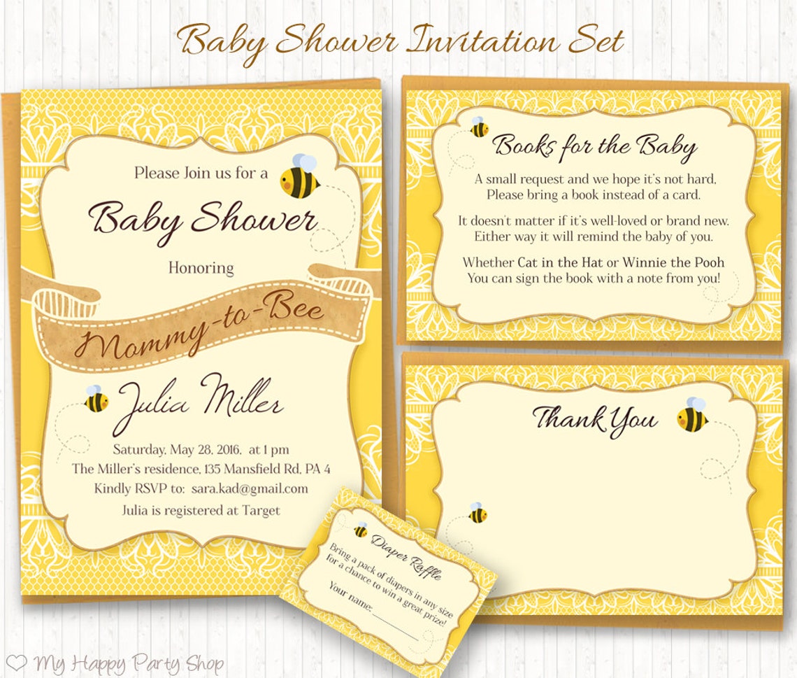 Bee Baby Shower Invitation Set PRINTABLE Bee Theme Yellow & | Etsy