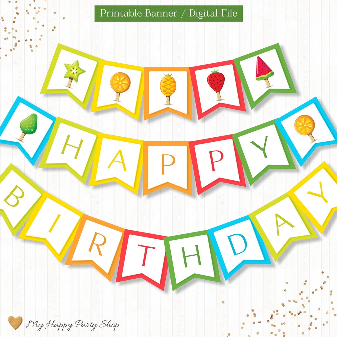 Happy Birthday Banner, PRINTABLE, Summer Party Decor, Summer Birthday ...