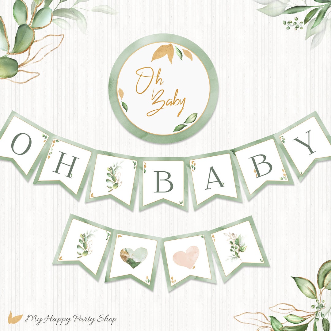 Oh Baby Banner, PRINTABLE, Sage Baby Shower, Olive Green Welcome Baby ...