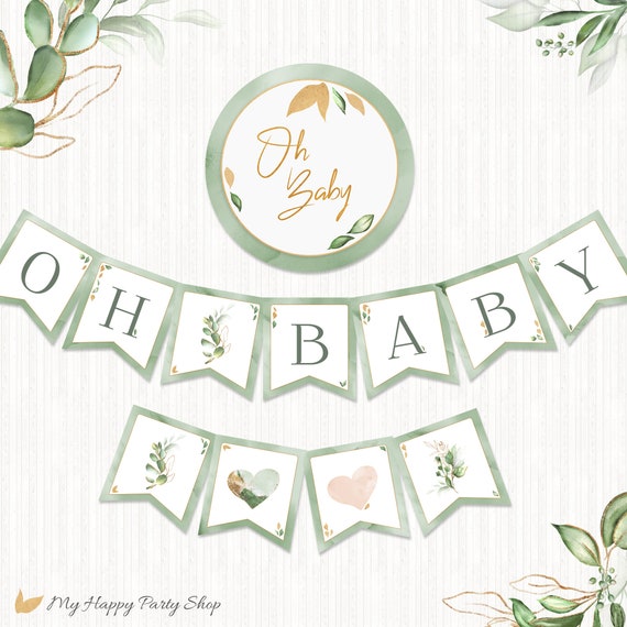 Oh Baby Banner PRINTABLE Sage Baby Shower Olive Green - Etsy