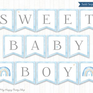 Blue Rainbow Baby Shower Banner, PRINTABLE, Welcome Baby, Blue Shower ...